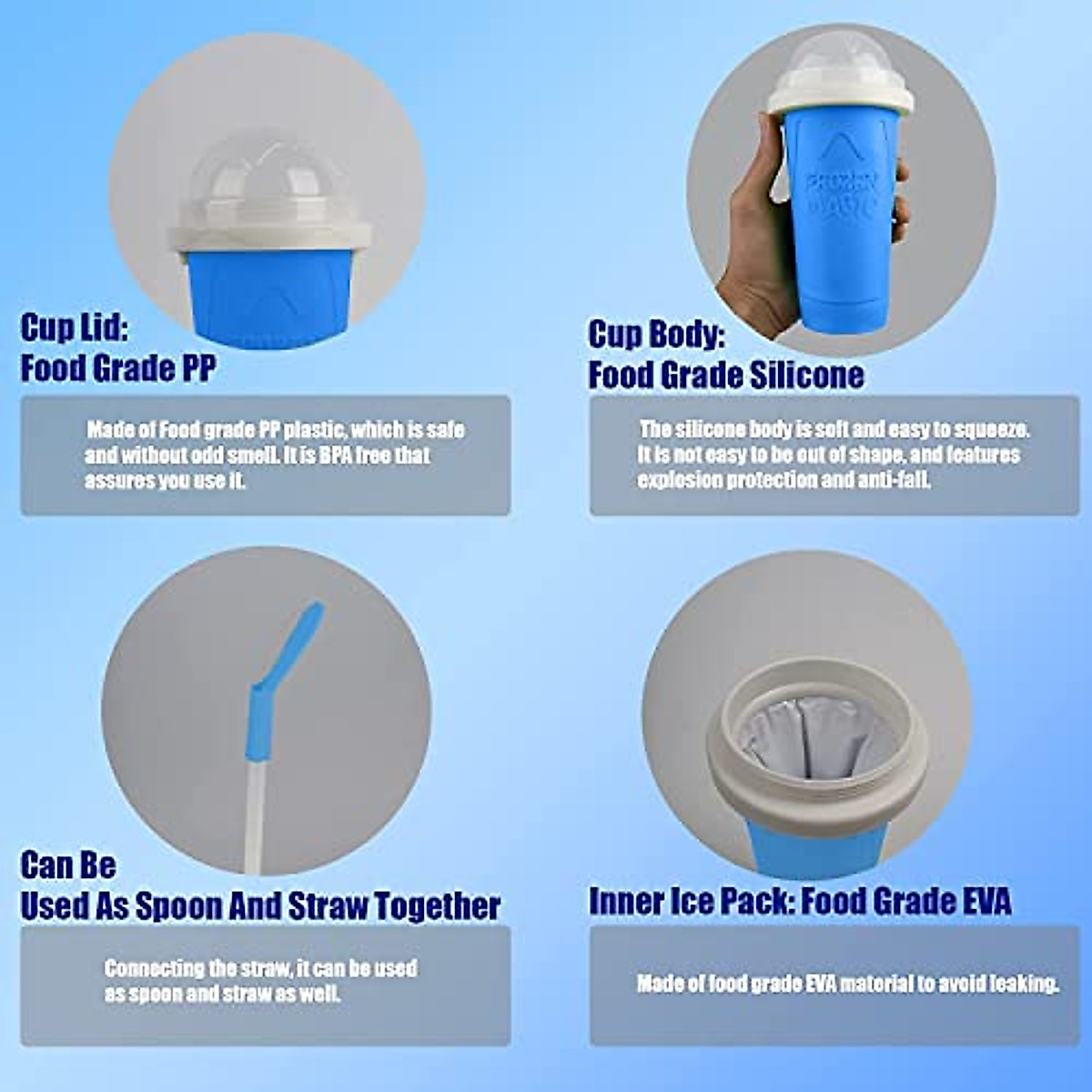 GRETA COMMERCE Slushy Maker Cup Portable and Double Layer Ice Cream Maker Slushie Magic Cup for DIY Drinks Milk Shake