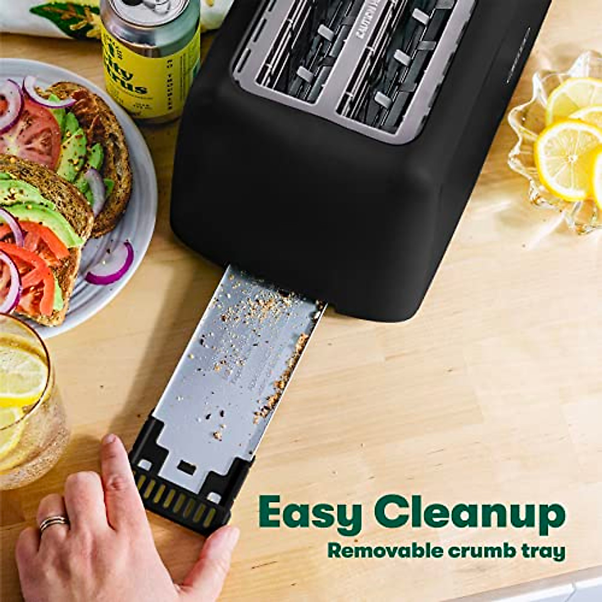 BELLA 4 Slice Toaster, Long Slot & Removable Crumb Tray - 7 Shading Options with Auto Shut Off, Cancel & Reheat Button - Toast Bread & Bagel, Black