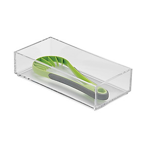 IDesign Decorative Countertop Vanity Tray Organizer for Bathroom, Bedroom, Closet, Entryway, The Clarity Collection – 4” x 8” x 2”, Clear, Small