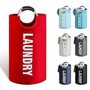 YOUDENOVA 82L Large Laundry Hampers with Handles, Collapsible Tall Clothes Baskets, Washing Bag for Bathroom, Bedrooms, College Dorm (Red)