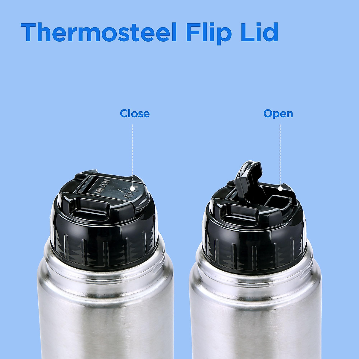 Milton Thermosteel Flip Lid Flask 350, Double Walled Vacuum Insulated Thermos 350 ml | 12 oz | 24 Hours Hot and Cold Water Bottle with Cover, 18/8 Stainless Steel, BPA Free, Leak-Proof | Silver