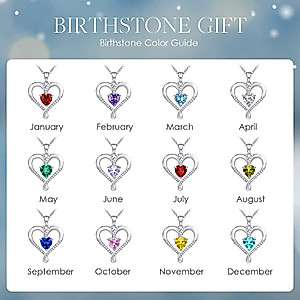AM ANNIS MUNN Birthstone Necklace for Women, 18K White Gold Heart Necklace Filled 925 Sterling Silver Diamond Womens Jewelry Birthday Gifts for Women Wife