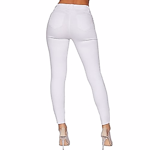 YMI Junior Womens Wannabettabutt Mid-Rise Sustainable Distressed Ankle Denim Jeans (White Rips, 11)