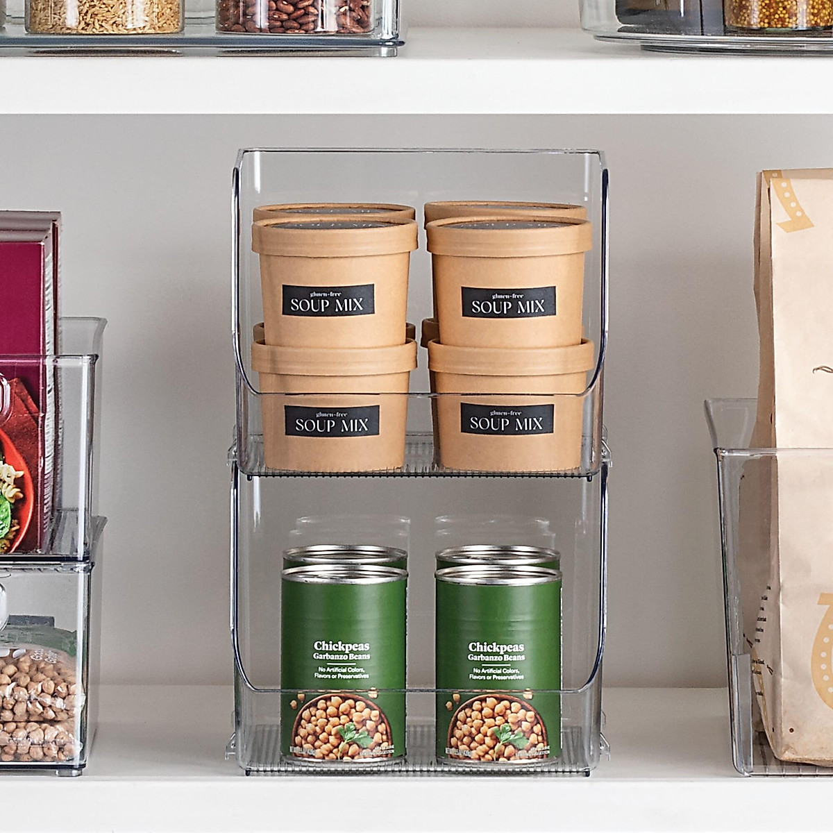 iDesign Linus Stacking Organizer Bins for Kitchen, Pantry, Office, Bathroom, Extra Large-Clear