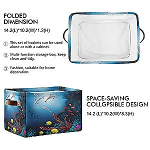 Sea Ocean Animal Dolphin Fish Storage Bin Canvas Toys Storage Basket Bin Large Storage Cube Box Collapsible with Handles for Home Office Bedroom Closet Shelves,1 pc