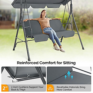 VINGLI Heavy Duty 550 LBS Upgraded 2 Person Outdoor Porch Swing with Stand, Adjustable Canopy Swing with Cushions & Steel Frame for Yard, Pool, Lawn, Indoors (Grey)