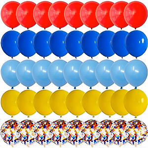60pcs Carnival Circus Balloon 12 Inches Red Yellow and Blue Balloons with Rainbow Confetti Balloons for Birthday Party Carnival Theme Decorations