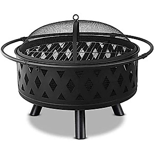 LEAYAN Garden Fire Pit Portable Grill Barbecue Rack 2-in-1 Outdoor Fire Pits Outdoor Fire Tables, 29.5in Heavy Duty Steel BBQ Grill Fire Pit Bowl with Cover BBQ Cooking for Camping B