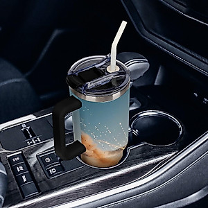 FHESDCW Sports Motorcycle Tumbler with Handle And Straw 40 Oz Leak Proof Large Capacity Car Cup Cupholder Friendly Stainless Steel Travel Coffee Mug Keep Cold Or Hot Black-style