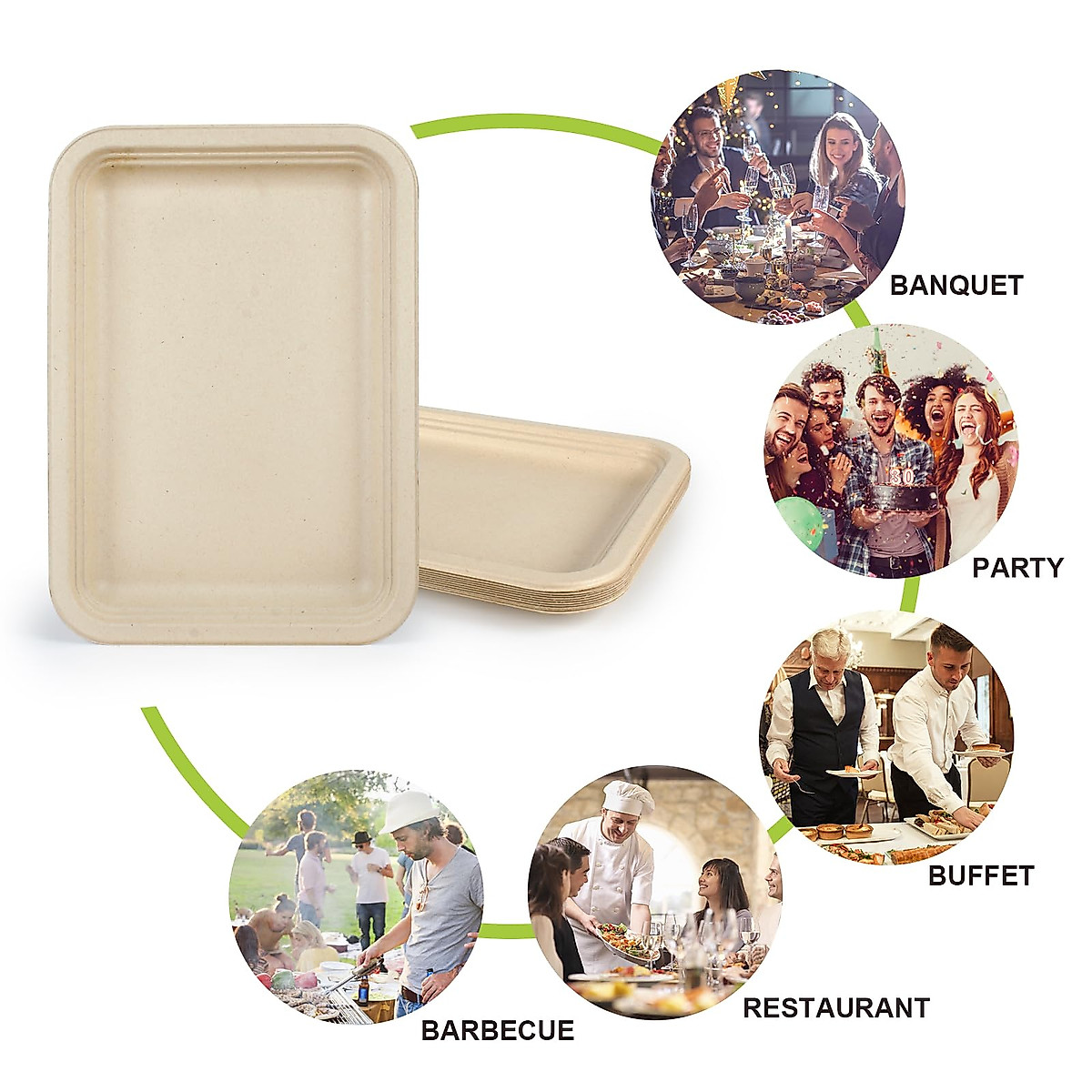 BangShou 14 Inch Disposable Food Trays, 10 Pack 100% Biodegradable, Heavy-Duty Food Crawfish Trays, Compostable Plates Extra Large Paper Plates For Crawfish, BBQ, Party, Serving Platter