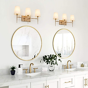 classy leaves Bathroom Light Fixtures, 3-Light Gold Vanity Lights, Modern Bathroom Vanity Light Fixtures with White Fabric Shade, 23’’ L x 6.5’’ W x 12’’ H