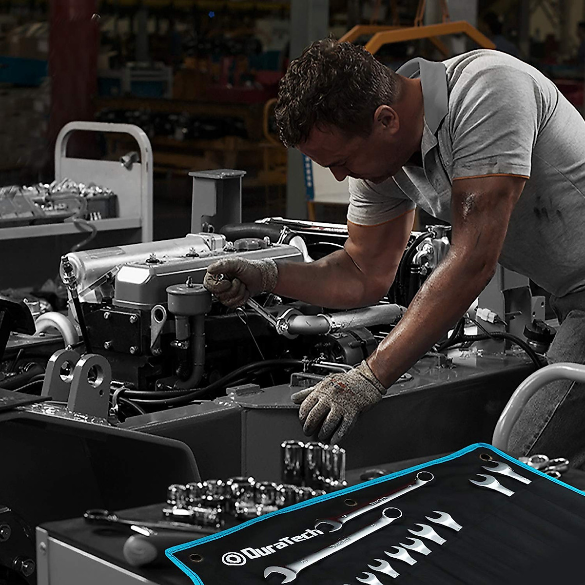 DURATECH Combination Wrench Set, Metric, 15-Piece, 8, 9, 10, 11, 12, 13, 14, 15, 16, 17, 18, 19, 20, 21, 22mm, 12-Point, CR-V Steel, with Rolling Pouch