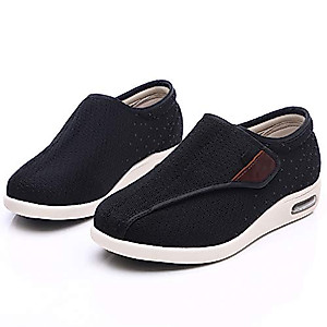 W&LESVAGO Women Extra Wide Width Diabetic Edema Shoes, Lightweight Breathable Adjustable Closure Walking Sneakers Easy On/Off(8#, Black)