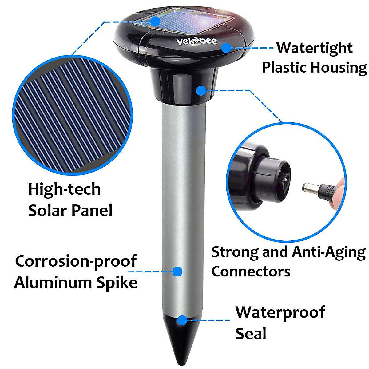 Vekibee Pack of 2 Sonic Mole Repellent Solar Gopher Repellent Ultra Sonic Vole Chaser Mole Sonic Vibrator Spike Keep Moles Away from Yard Lawn