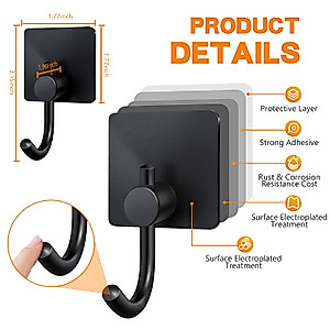 AT MOUSE Adhesive Wall Hooks for Wall, 3M Heavy Duty Sticky Hooks 20LB, Waterproof Stainless Steel Towel Hooks for Key, Clothes, Closet Hook (8 Pieces)