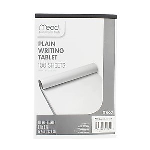 Mead Products - Writing Tablet, Top-bound, Plain, 15 lb, 6 in. x9 in, 100 Sh, White - Sold as 1 EA - Writing Tablet Contains 100 Sheets
