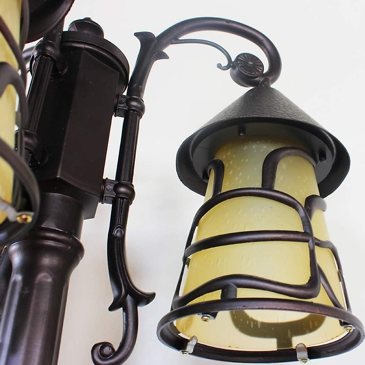 MODEBHD 200cm 3-Heads Continental Glass Column Lamp Modern Simple Waterproof Lawn Lantern Garden Street Lights Post Pillar Fence Garden Lamp Bollard Lamp Outdoor Table Desk Lamp Floor Lamp