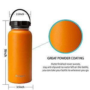 NAVIGATE 32oz Wide Mouth Stainless Steel Water Bottle with Two Lids, Double Walled Vacuum Insulated Travel Sports Flask Cup |Keep Drink Stay Cold & Hot, Leak Proof