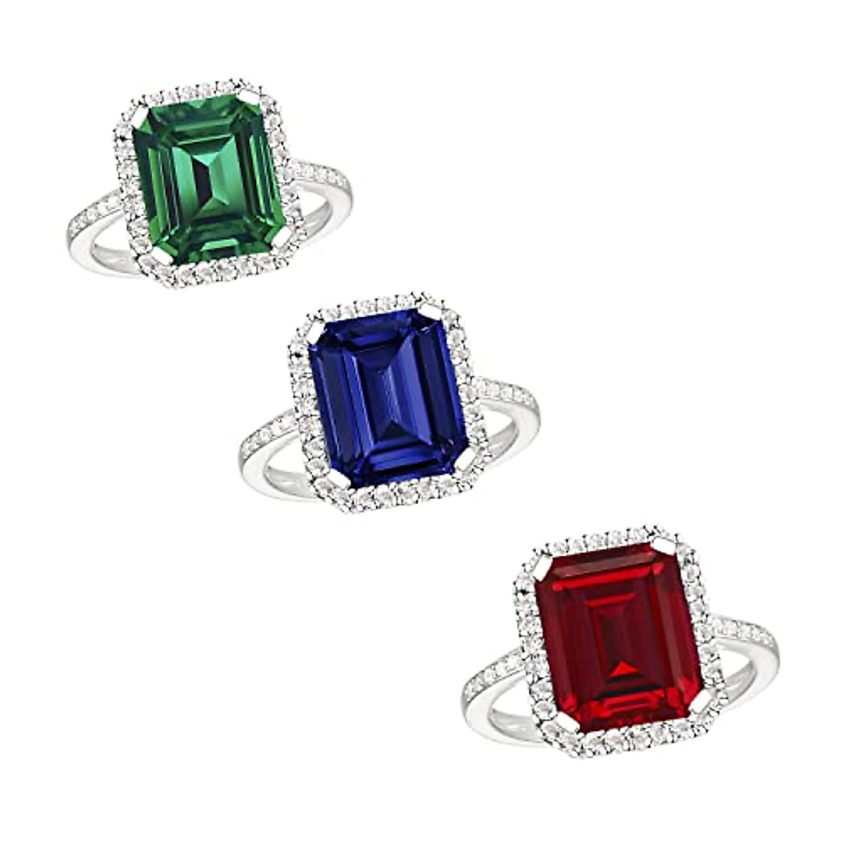 Tirafina Emerald Cut Gemstone Ring, Lab-Created Emerald and White Sapphire Ring Set in a Sterling Silver Band, Emerald Cut Birthstone Rings, Silver Jewelry, Rings for Women (10x8 mm stone)