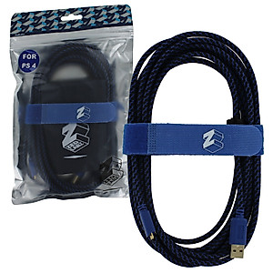 ZedLabz Ultra 5M braided charging cable for Sony PS4 controllers - gold plated flush fit extra long USB play & charge cable lead – Includes tidy and drawstring storage bag