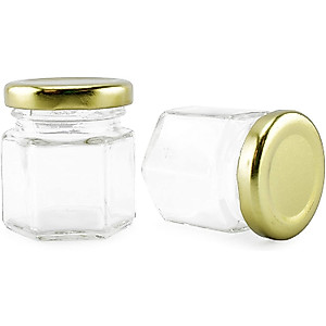Cornucopia Mini Hexagon Glass Jars (1.5oz, 48-Pack); Tiny Hex Jars with Gold Lids for Spices, Gifts, Party Favors, DIY and More, 3-Tablespoon Capacity