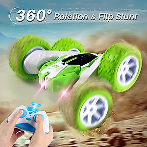 Voastvy Remote Control Car, 2.4GHZ-4WD Rc Cars,Double Sided 360Degree Tumbling and Rotating Stunt Car with Colorful Lights, Electric Toy Cars are Great Gifts for Boys and Girls