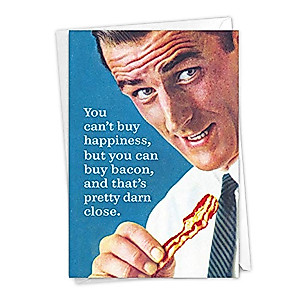 NobleWorks - 1 Funny Vintage Birthday Card - Hilarious Retro Greeting, Grown-Up Humor for Happy Birthdays - Buy Bacon C3993BDG