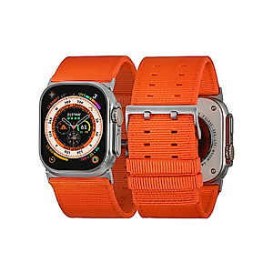 Tefeca Dual Series Band Compatible with Apple Watch Ultra 2/Ultra 49mm, Series 10 46mm, Series 9/8/7 45mm, SE2/SE/6/5/4 44mm (Orange Nylon with Silver Adapters, 49/46/45/44mm