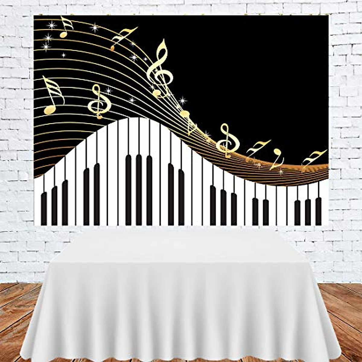 Piano Theme Backdrop for Photography Golden Musical Notes and Piano Keyboard Background for Kids Birthday Party Art Studio Photo Banner Props 7x5ft