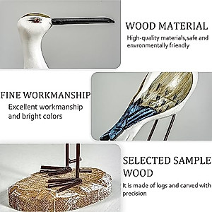 EVINIS 2Pcs Wooden Seagull Figurines, Mediterranean Style Bird States Ornaments for Beach,Garden, Backyard,Balcony, Living Room Decoration