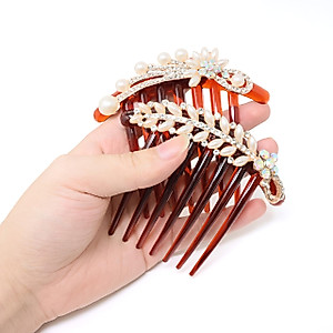 Honbay 2PCS 7 Teeth Hair Side Combs Pearl Crystal Rhinestone Floral Twist Combs Rhinestone Flower Hairpin Decorative Hair Combs Accessories for Women (2 Style)