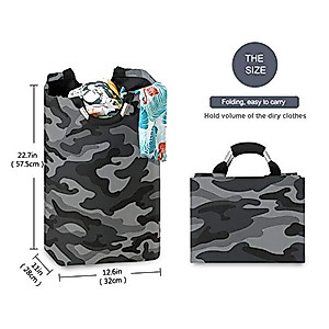 Ollabaky Large Foldable Laundry Hamper Bag with Handles, Army Camouflage Pattern Laundry Basket Box Big Storage Organizer for Family, Dormitory, Washhouse