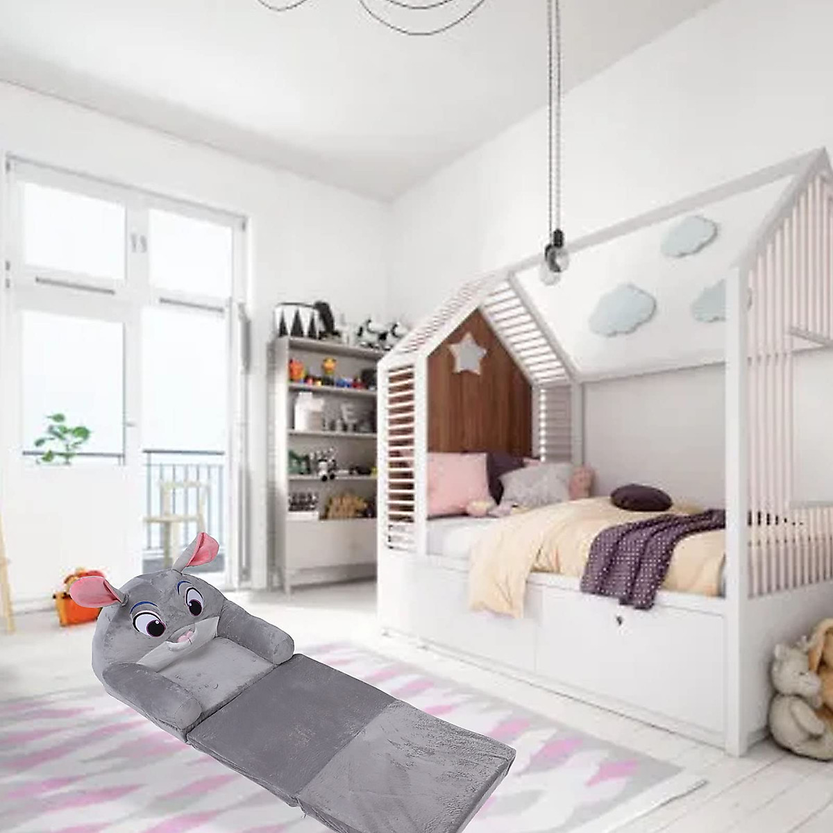 Estink Kids, Foldable Kids Couch Cute Cartoon Soft Children Folding Sofa Bed Play with Armrests Chair for Home Bedroom Playroom (3 Layers)