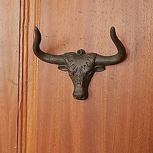 RCSTOONE Cow Head Double Hook Cast Iron Animal Theme Hanger Coat Hat Bathroom Hooks Heavy Duty Iron Art Antique Replica Home Decorative 1pc MT1