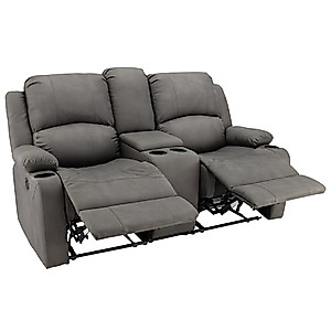 Camper Comfort 67" Wall Hugger Reclining | RV Theater Seats | Double Recliner RV Sofa & Console | RV Couch | RV Theater Seating | RV Furniture (Manual, Slate)