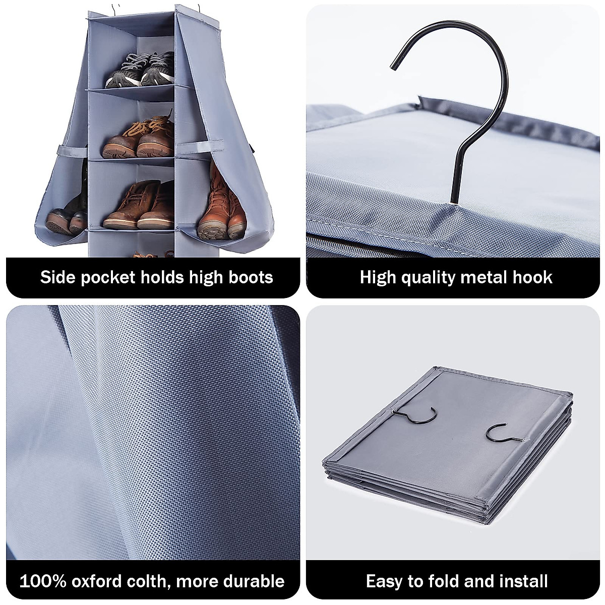 JIAMI HOME Shoe Rack Closet Hanging Boot Organizer for Closet Shoes Organizer Hanging Shoe Boots Storage Holder Shoe Closet Organizer, 10-Shelf 4 Pockets