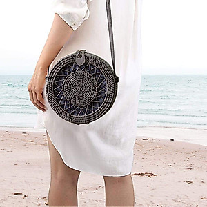 Gets Women's Woven Bag Round Handmade Rattan Shoulder Bag Cross Body Boho Beach Bag (Ordinary)