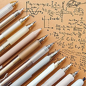 Four Candies 12Pack Pastel Gel Ink Pen Set, 11 Pack Black Ink Pens with 1Pack Highlighter for Writing, Retractable 0.5mm Fine Point Gel Pens, Cute Note Taking Pens for School Office (Brown)