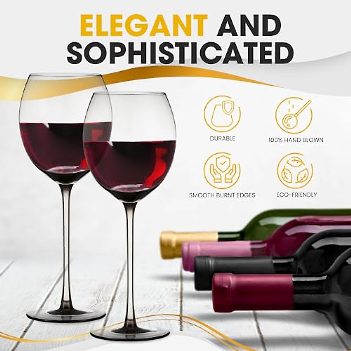 BERKWARE Colored Red Wine Glasses Set of 4 - Elegant Long Stem Wine Glass - 13.3oz (Smoke)