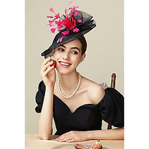 BABEYOND Fascinator Hat Veil Feather Fascinators Hair Clip Tea Party Pillbox Derby Hat Fascinator Bridal Wedding Veil A-black