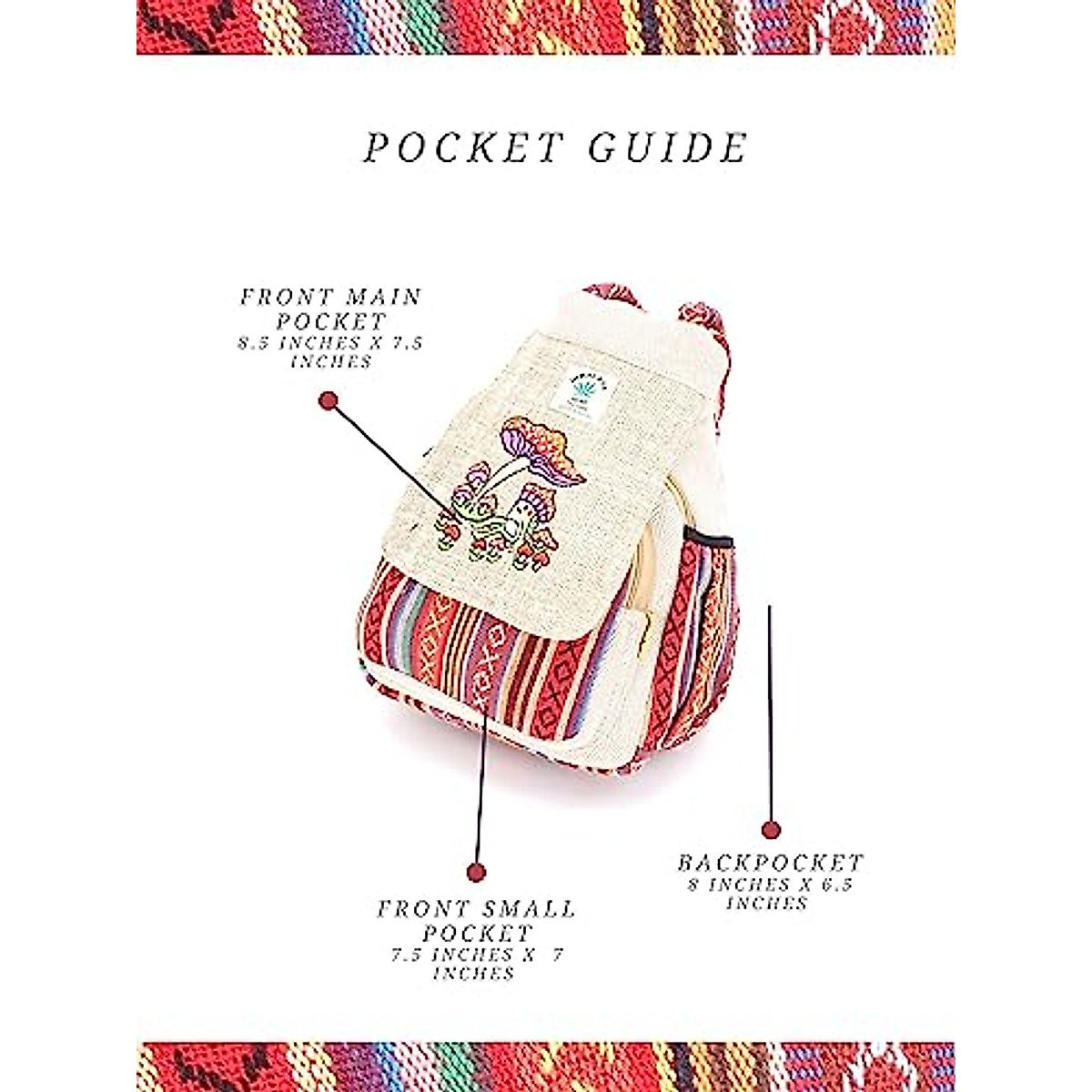 Unique design Mushroom Embroidery Himalaya Hemp Hippie Backpack Festival Backpack FAIR TRADE Handmade with Love. (NATURAL HEMP)