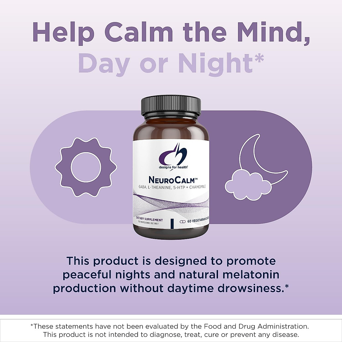 Designs for Health NeuroCalm - 5HTP GABA L-Theanine Supplement for Stress Response - Methylated B12, Vitamin B6, Taurine, Chamomile & Magnesium Supplement for Mood Support (60 Vegan Capsules)