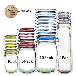laffeya Candy Nut Bag, 24pcs Mason Jar Bag, Reusable Zipper Bags, Fresh Bags, Leakproof Snacks Sealed Storage Bags, Food Saver Bags