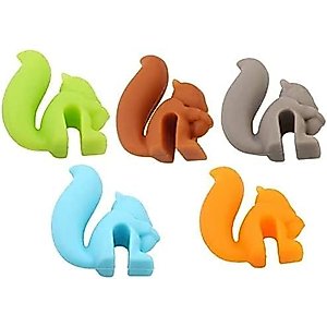 Cute Squirrel Shape Silicone Tea Bag Holder Squirrel Drink Markers, Tea Bag Holder for Mug Candy Colors Gift Set Cup Hanging Tool 5 Pcs