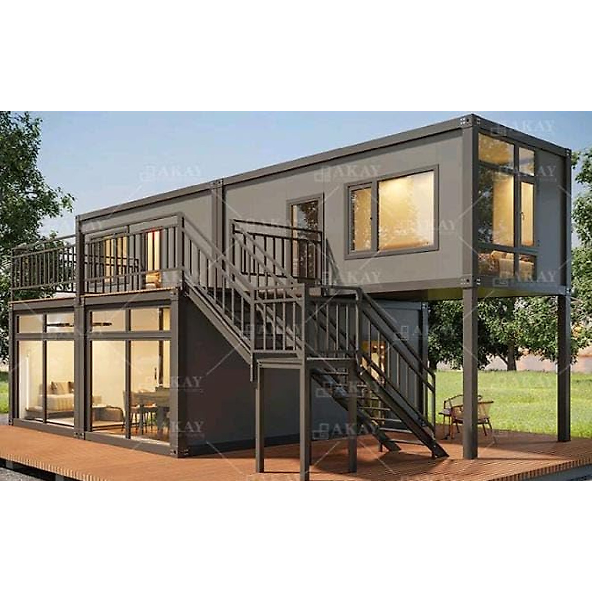 Generic Prefabricated House 2 bedrooms with Attached Bath, Dining and tv Lounge, Require Assembly., Grey, SAF 018
