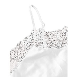 SweatyRocks Women's Satin Lace Sleepwear Spaghetti Strap Top and Shorts Pajama Set White M