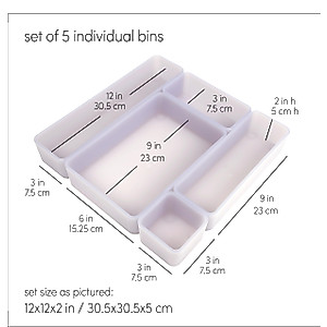 Three by Three Seattle reSTAK Stackable Organizing Bins, Dishwasher Safe, Bins Lock That Lock Together: Stylish Space Management, 5 Bins (Fog)