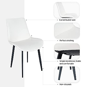 Miereirl Dining Chairs Set of 4 with PU Cushion Mid Century Modern Metel Legs for Indoor Kitchen & Dining Room Chairs Comfortable Chairs Suitable for Home Coffee White