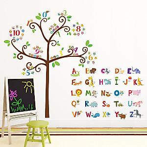 DECOWALL DA-1503 Animal Alphabet ABC and Owl Numbers Tree Kids Wall Stickers Wall Decals Peel and Stick Removable Wall Stickers for Kids Nursery Bedroom Living Room décor
