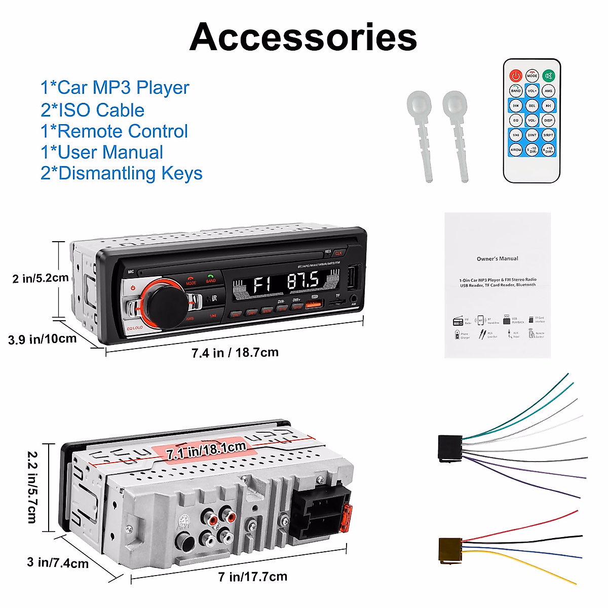 Single Din Car Stereo Bluetooth Car Radio, Car Audio with Handsfree and App Control,LSLYA 4X50W Car Radio supports FM,AUX,USB,TF,EQ,Fast Charging | No CD DVD Player